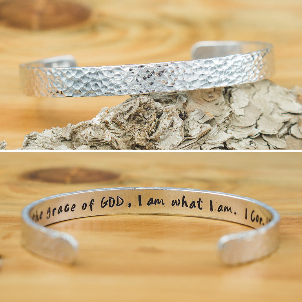 Bangle - by the grace of GOD, I am what I am. 1 Cor. 15:10 (texture ...